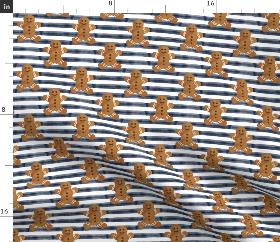 Gingerbread Man Fabric Gingerbread Navy Stripes by - Etsy