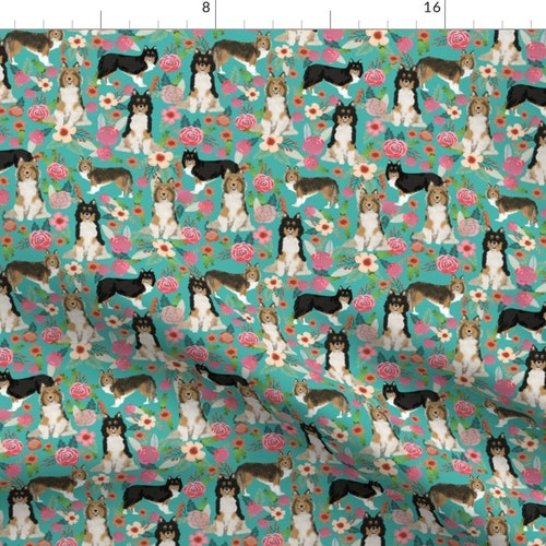 Sheltie Fabric Sheltie Floral Fabric Shetland Sheepdog by - Etsy