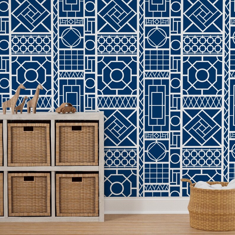 Fretwork Wallpaper Trellis on Navy Blue by Danika Herrick - Etsy