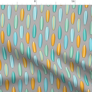Retro Surfing Fabric Surfboards Multi Orange Teal On Grey By | Etsy