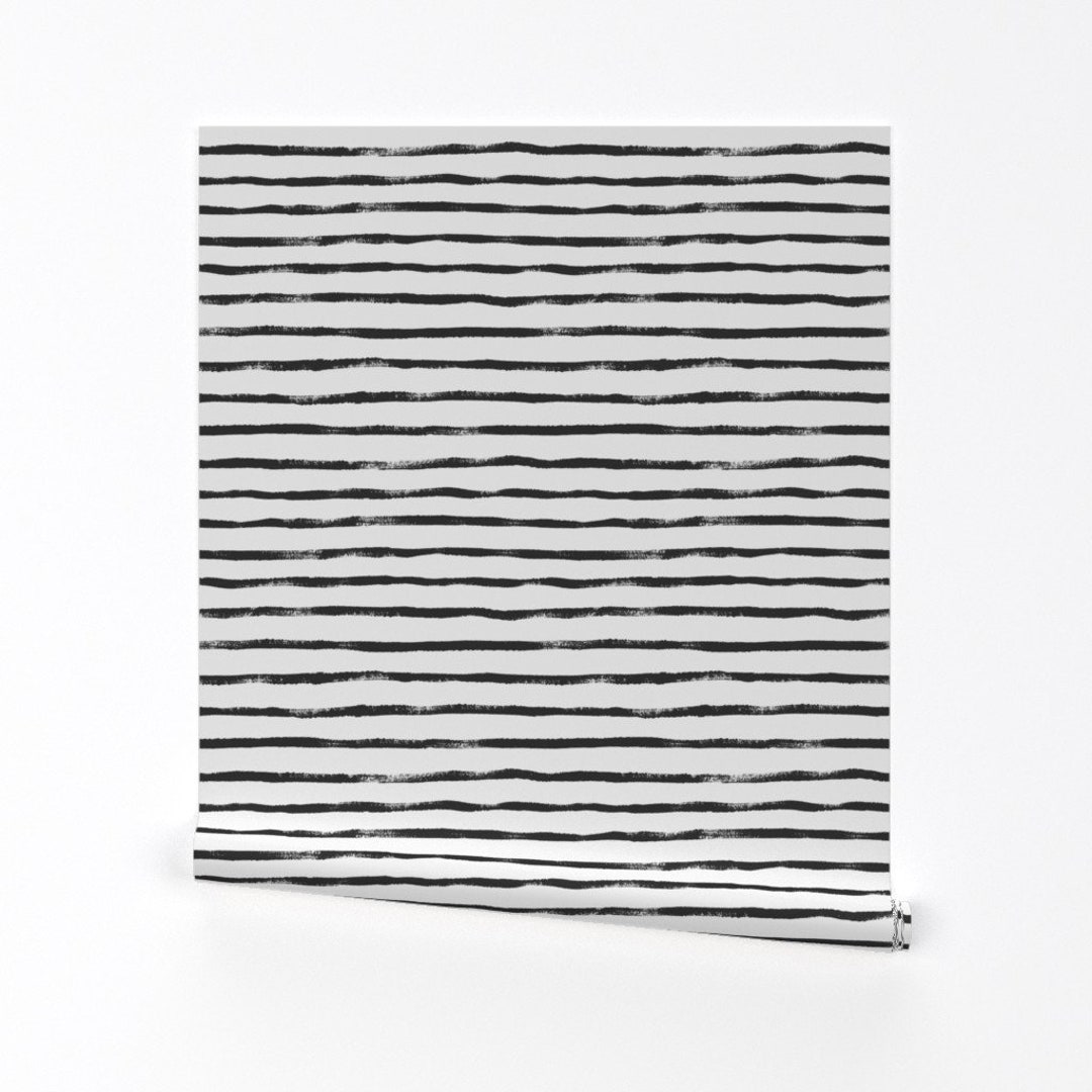 Stripe Wallpaper Thin Stripe Soft Black by Crystal Walen - Etsy