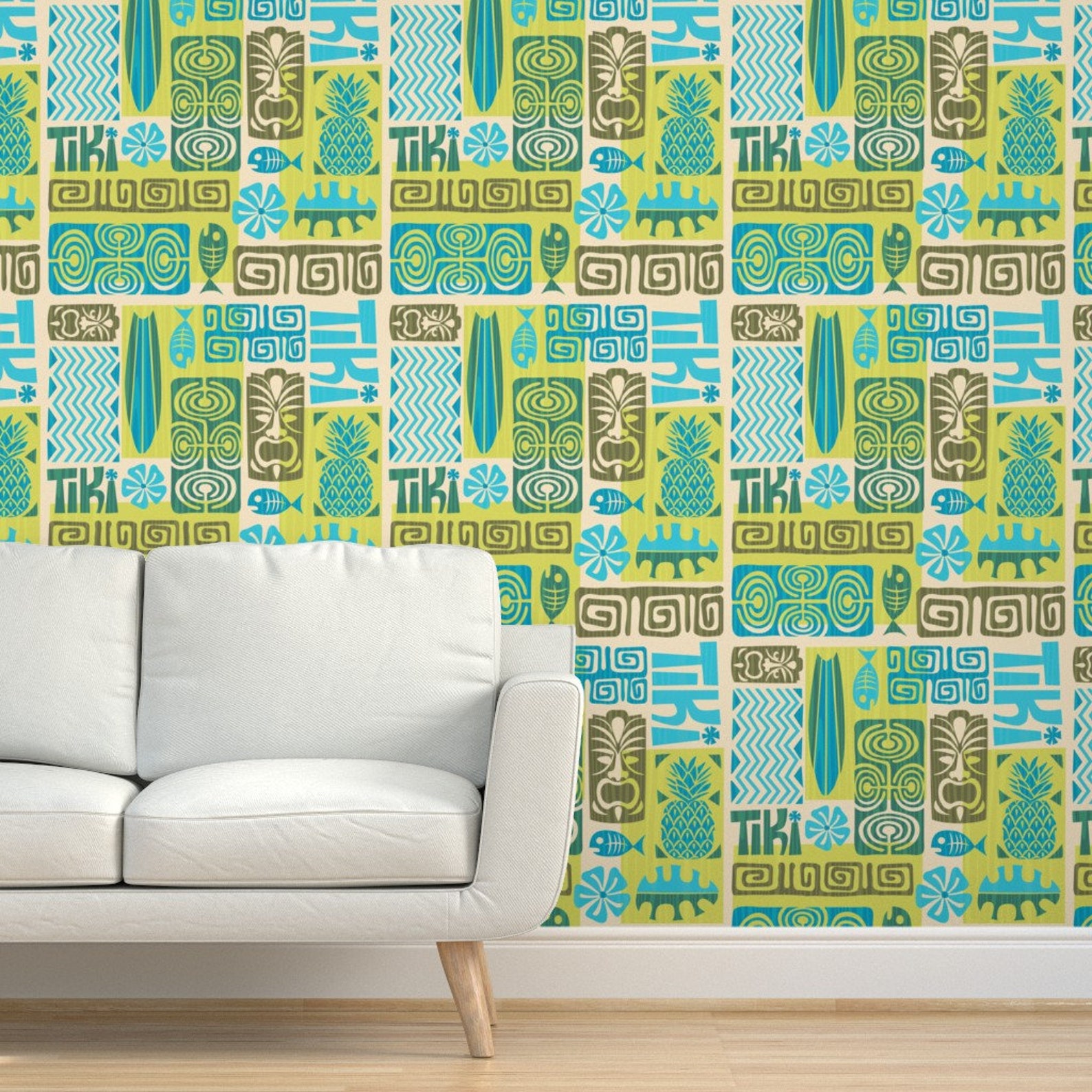 Tiki Wallpaper Retro Tiki by Pinkpineappledesign Tiki | Etsy