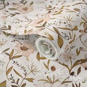 Neutral Floral Fabric Vintage-bloom 1 by Gomboc Beige Brown Flowers ...