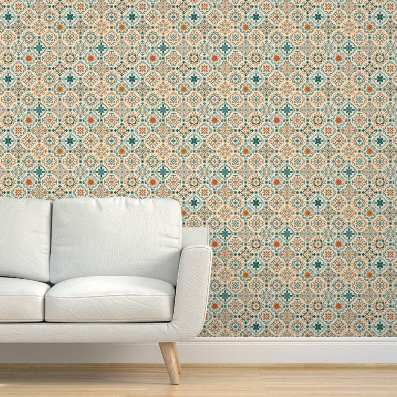 Spanish Wallpaper Spanish Tiles by Maritcooper Blue Orange - Etsy