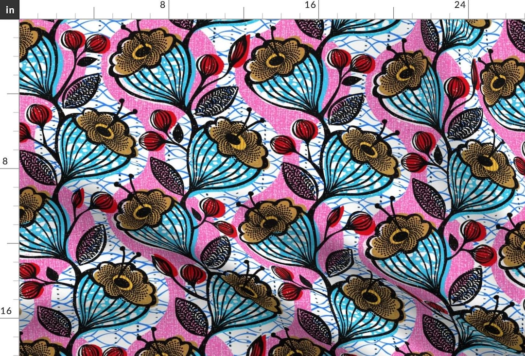 Floral Fabric - Mahiri African Floral by Ottomanbrim - Bright Pink and ...