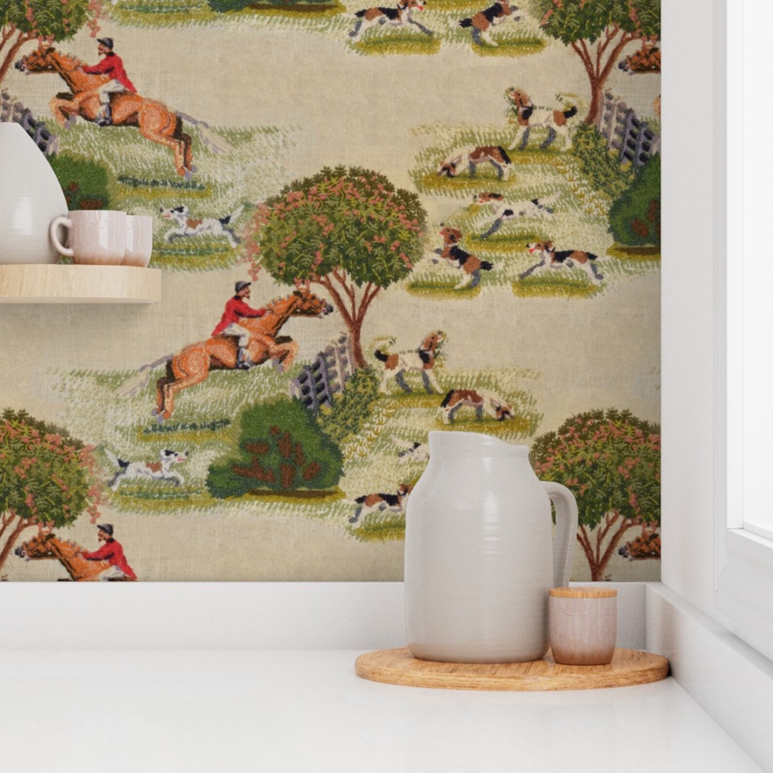 Fox Hunting Wallpaper A Crewel Hunt by Eclectic House - Etsy