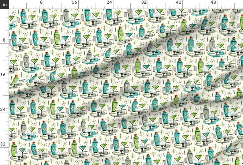 Retro Fabric - Atomic Martinis and Shakers by Studioxtine - Starburst ...