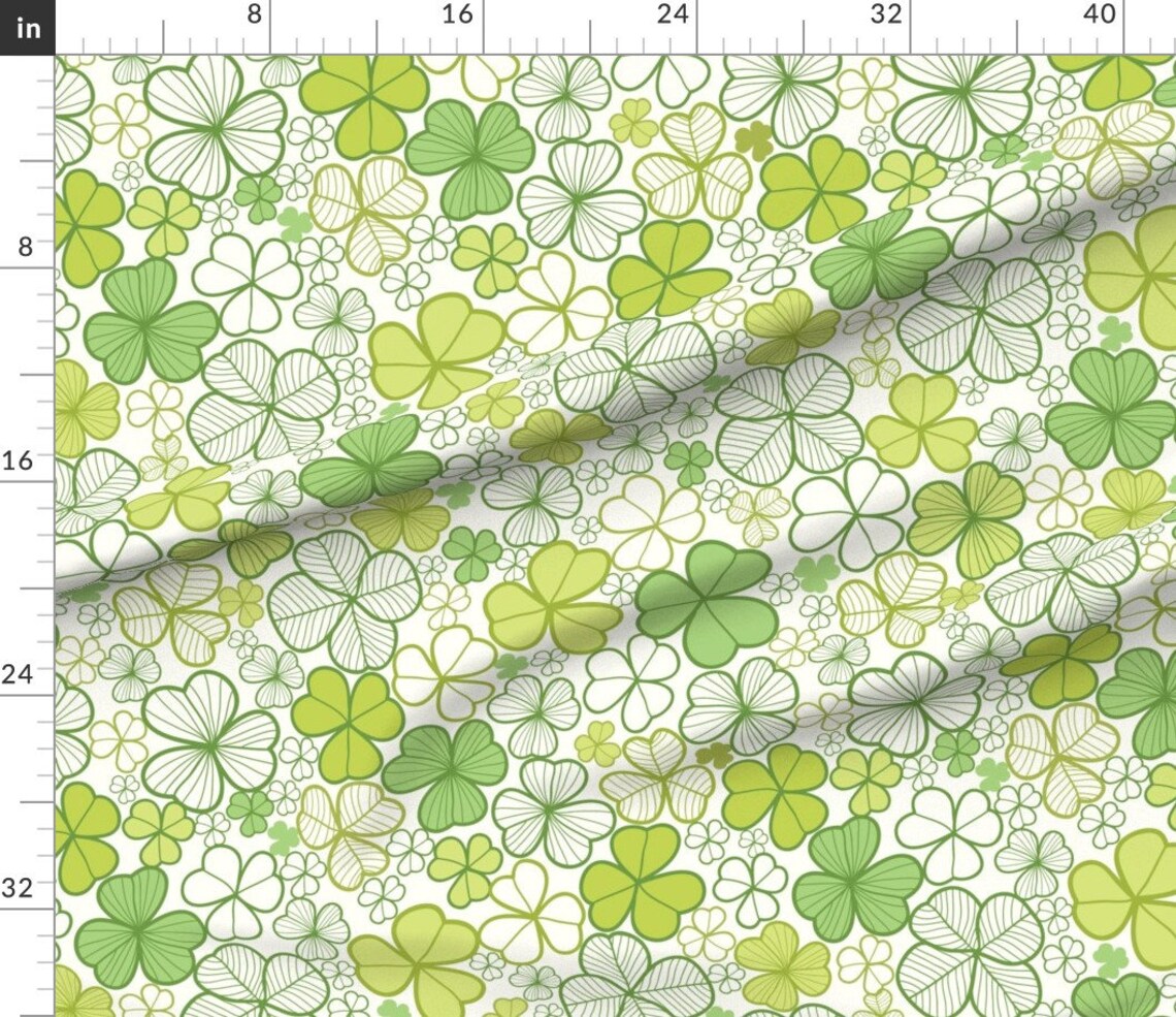 Green Clover Fabric Lucky Clovers By Oksancia Abstract | Etsy