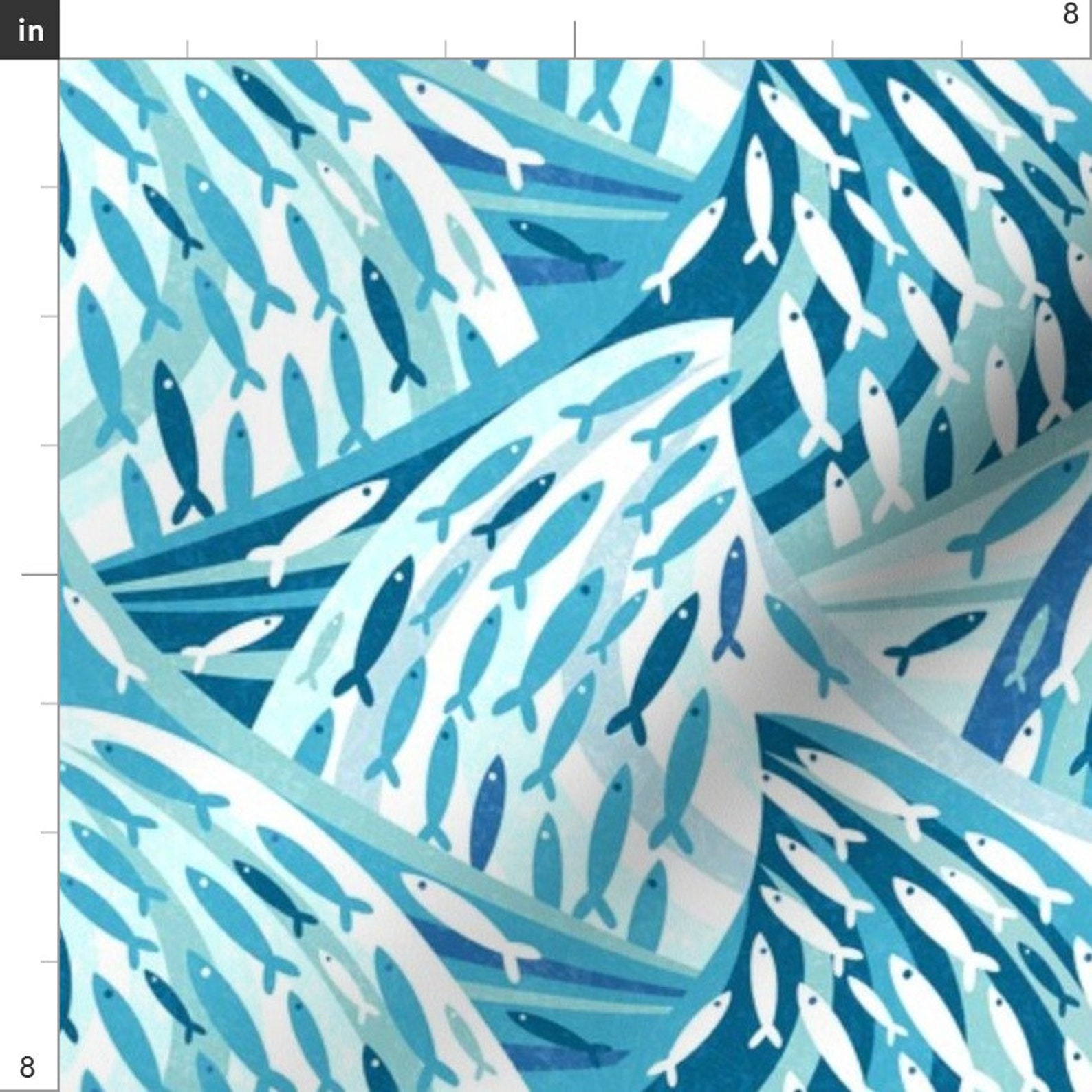 Blue Nautical Fabric Ocean-Life By Gaiamarfurt Mod Fish | Etsy