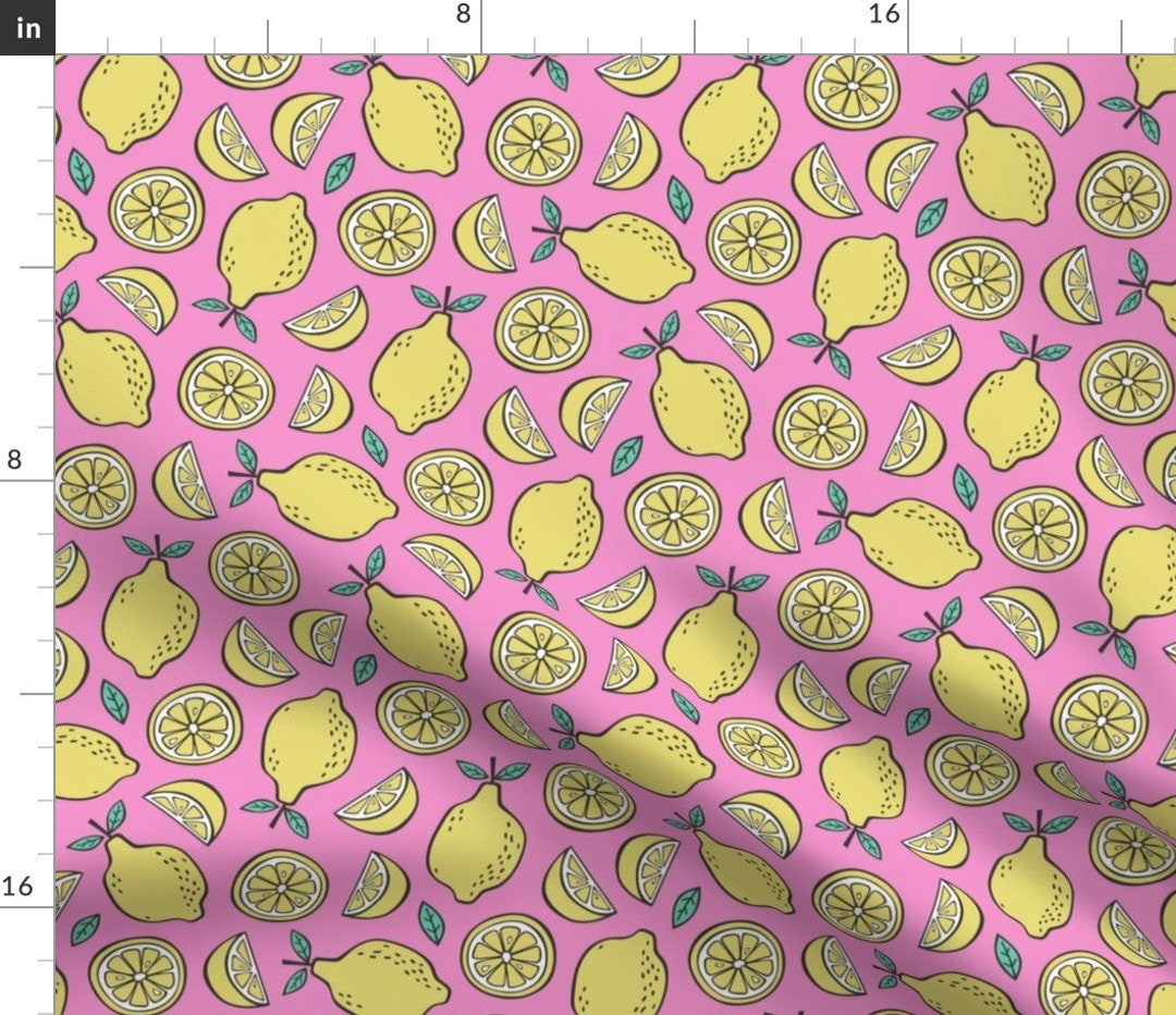 Lemon Fabric Lemon Citrus on Dark Pink by Caja Design - Etsy