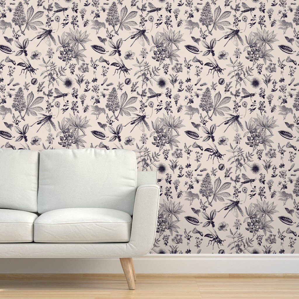 Botanical Insect Wallpaper Insect Garden Retro by | Etsy