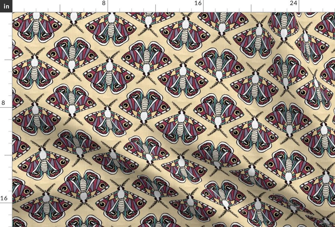 Vintage Moths Fabric Bright Moths by Pond Ripple Geometric Insect Bug ...