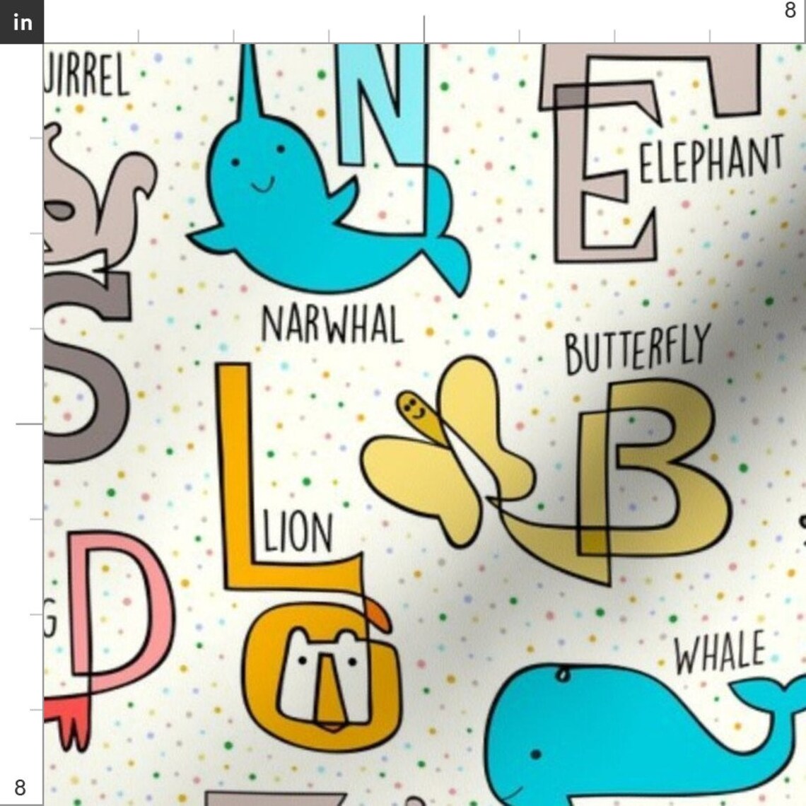 Nursery Animal Alphabet Fabric One-liner Alphabet Animals by - Etsy