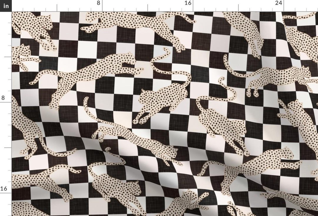 Big Cat Checkerboard Fabric - Pattern Clash Cats by Evamatise - Cheetah ...