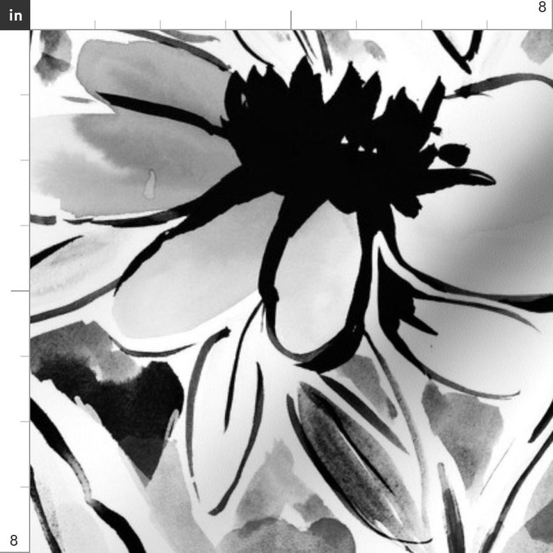 Floral B&W Fabric Large Scale Painterly Floral in Black and - Etsy