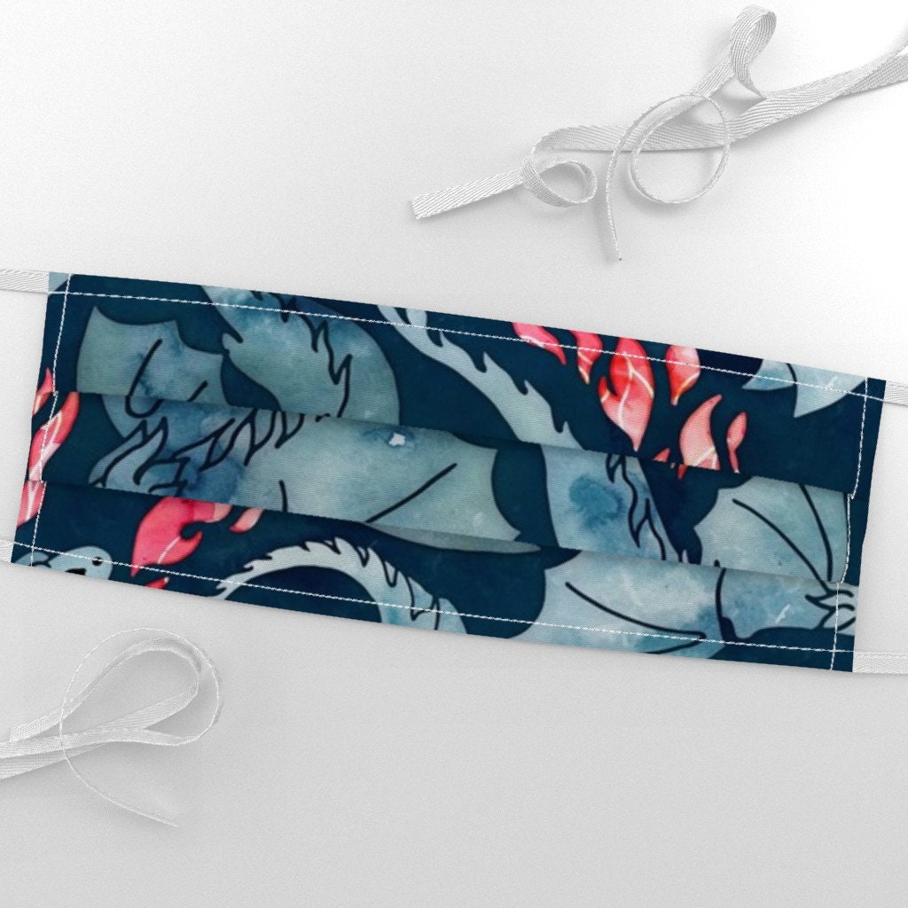 Blue Flying Dragons Fire Fabric Dragon Fire Dark Blue by - Etsy