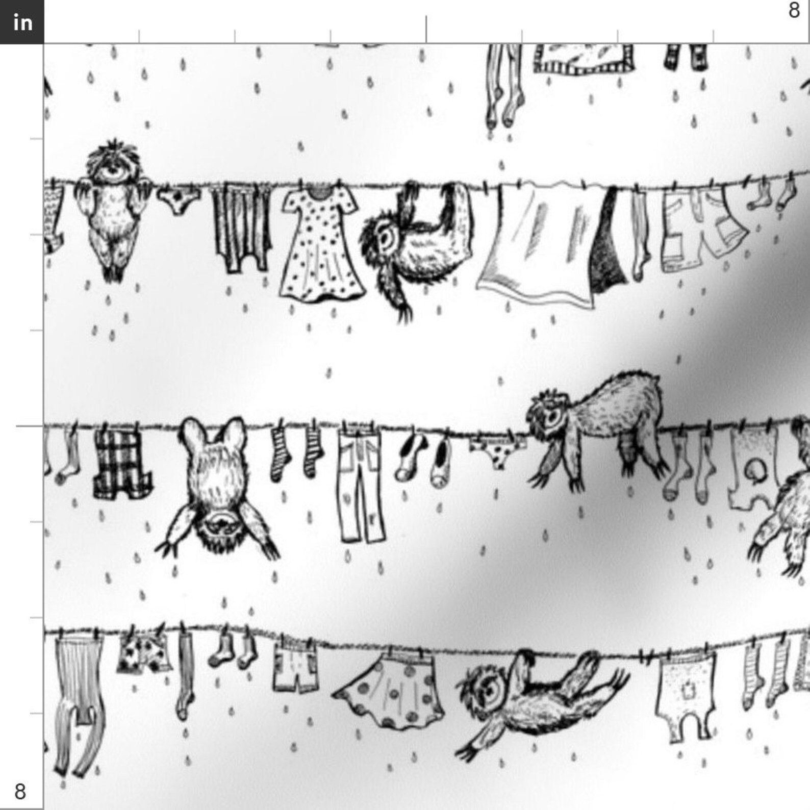 Black and White Clothesline Animal Fabric Big Sloths Washing - Etsy