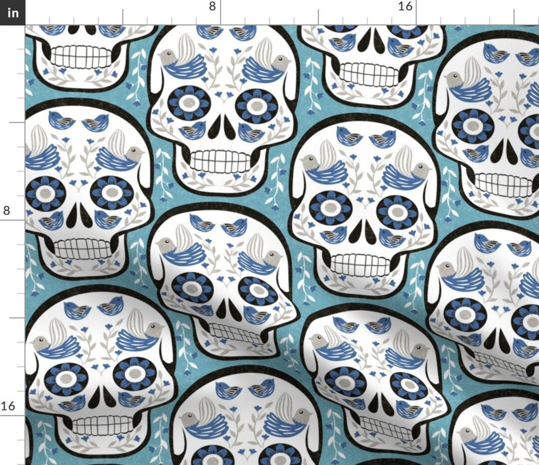 Sugar Skull Fabric Sugarskull-blu by Gaiamarfurt Blue Day - Etsy