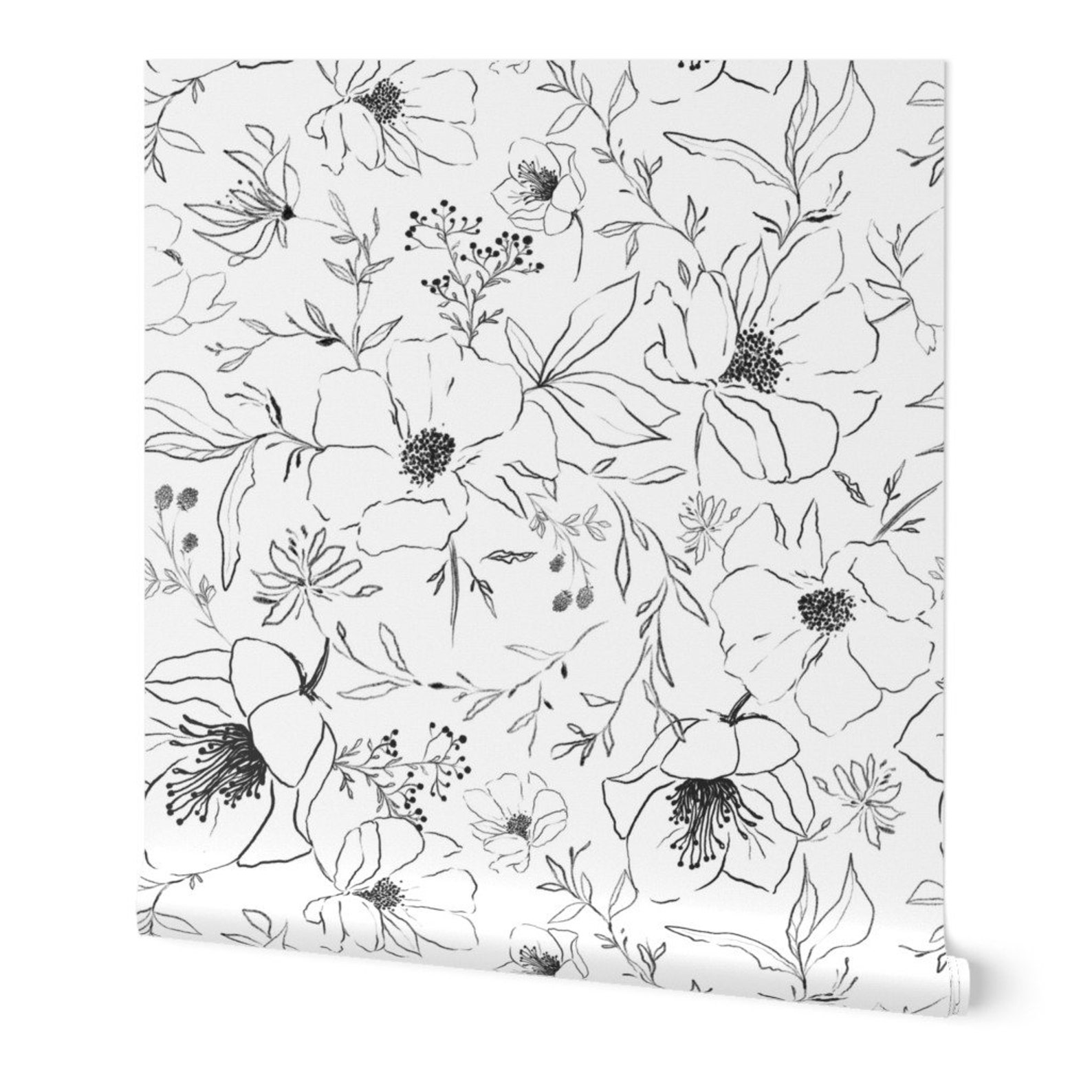 Doodle Flowers Wallpaper Sketch Flowers by Hipkiddesigns - Etsy