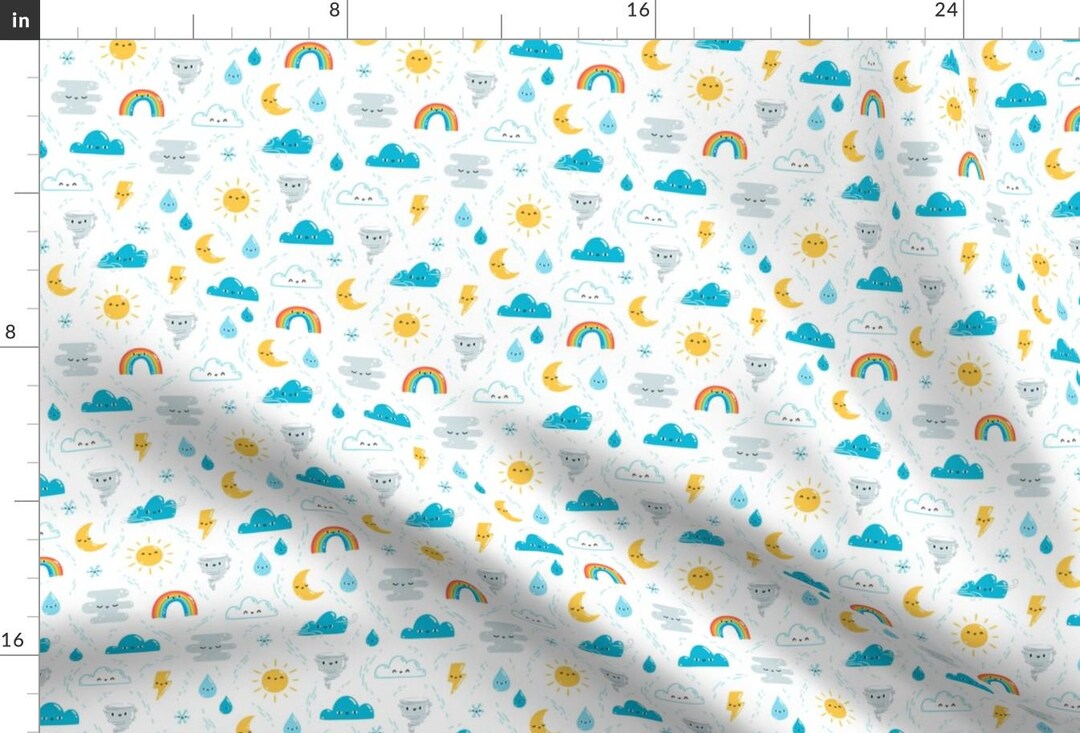 Kids Weather Fabric - Fun Weather by Stolenpencil - Sun Moon Rainbow ...