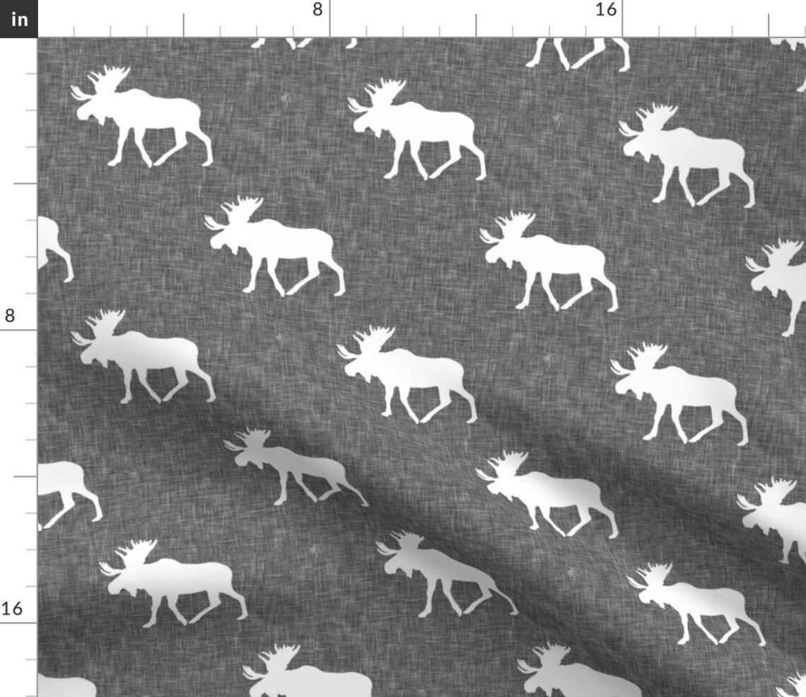Moose Fabric White Moose on Grey Texture by - Etsy