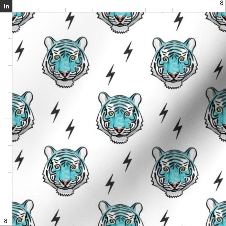 Lightning Bolt Tigers Fabric Tiger With Bolts blue by | Etsy
