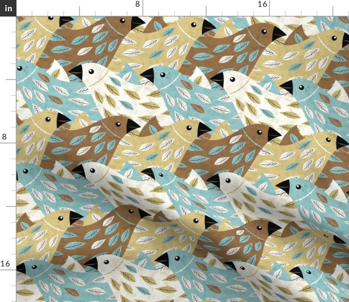 Mod Bird Fabric Birdwaves by Gaiamarfurt Mod Folk Bird - Etsy