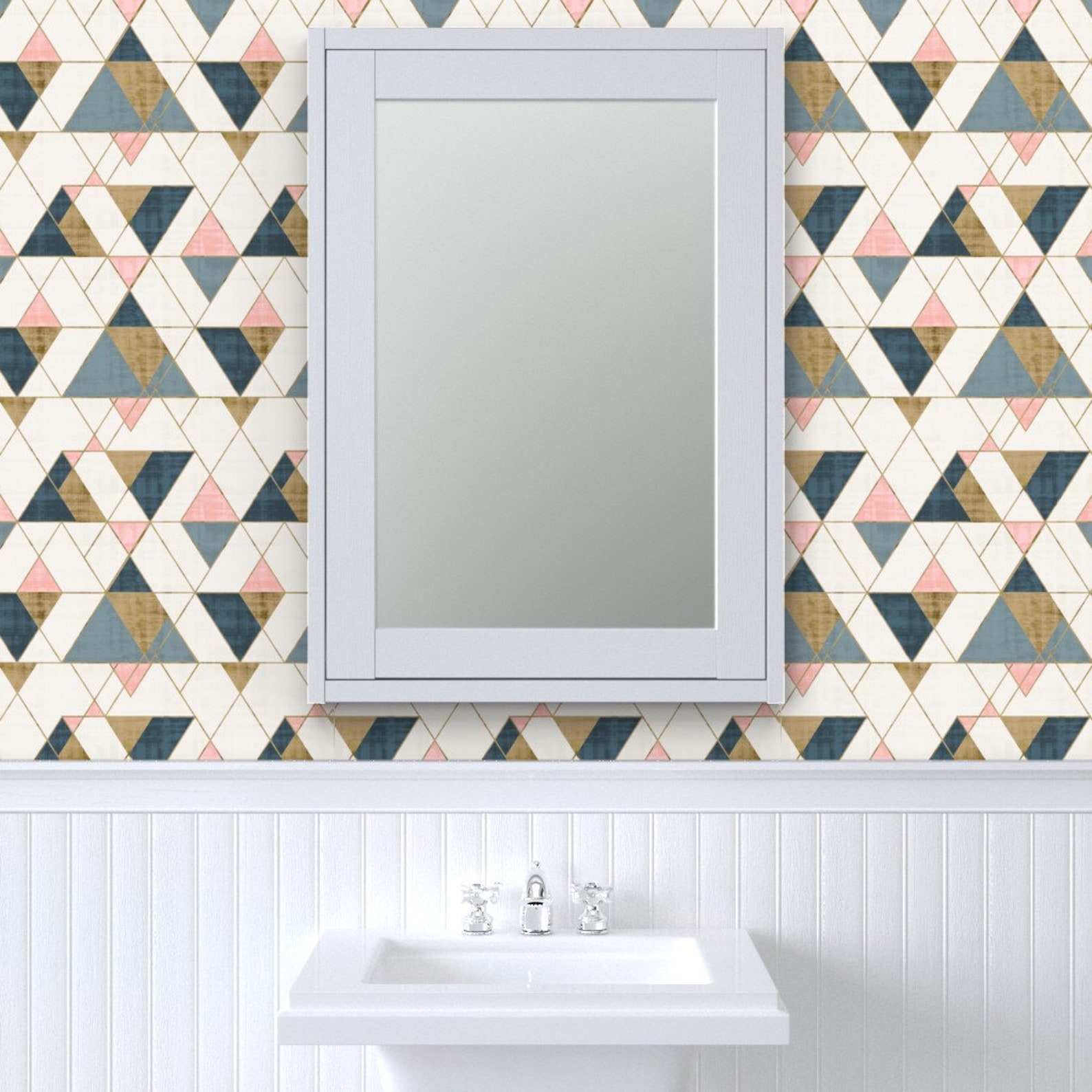 Mod Wallpaper Mod Triangles by Crystal Walen Gold Pink - Etsy
