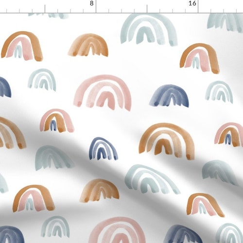 Rainbow Fabric Scattered Earth Tone Watercolor Rainbows by - Etsy
