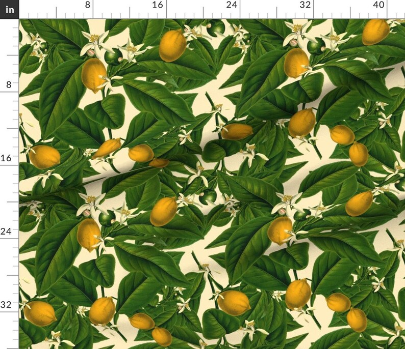 Summer Lemon Fabric Lemon Botanical Trianon Cream by - Etsy