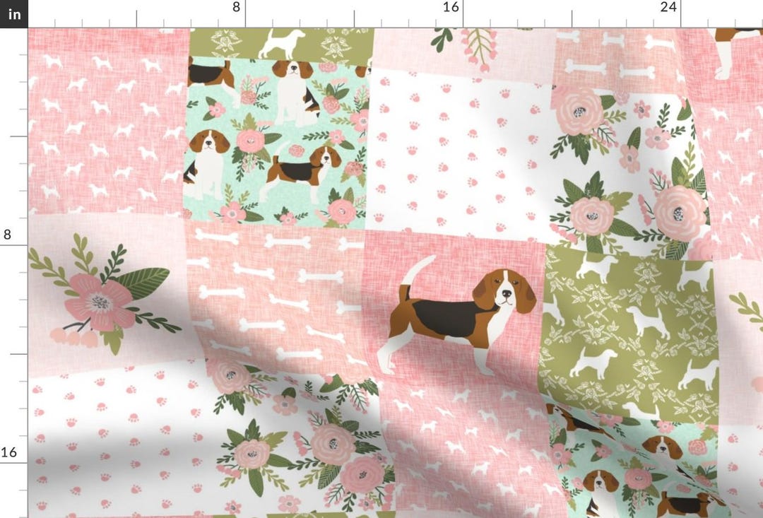 Beagle Pink Quilt Fabric - Beagle Pet Cheater Quilt by Petfriendly ...