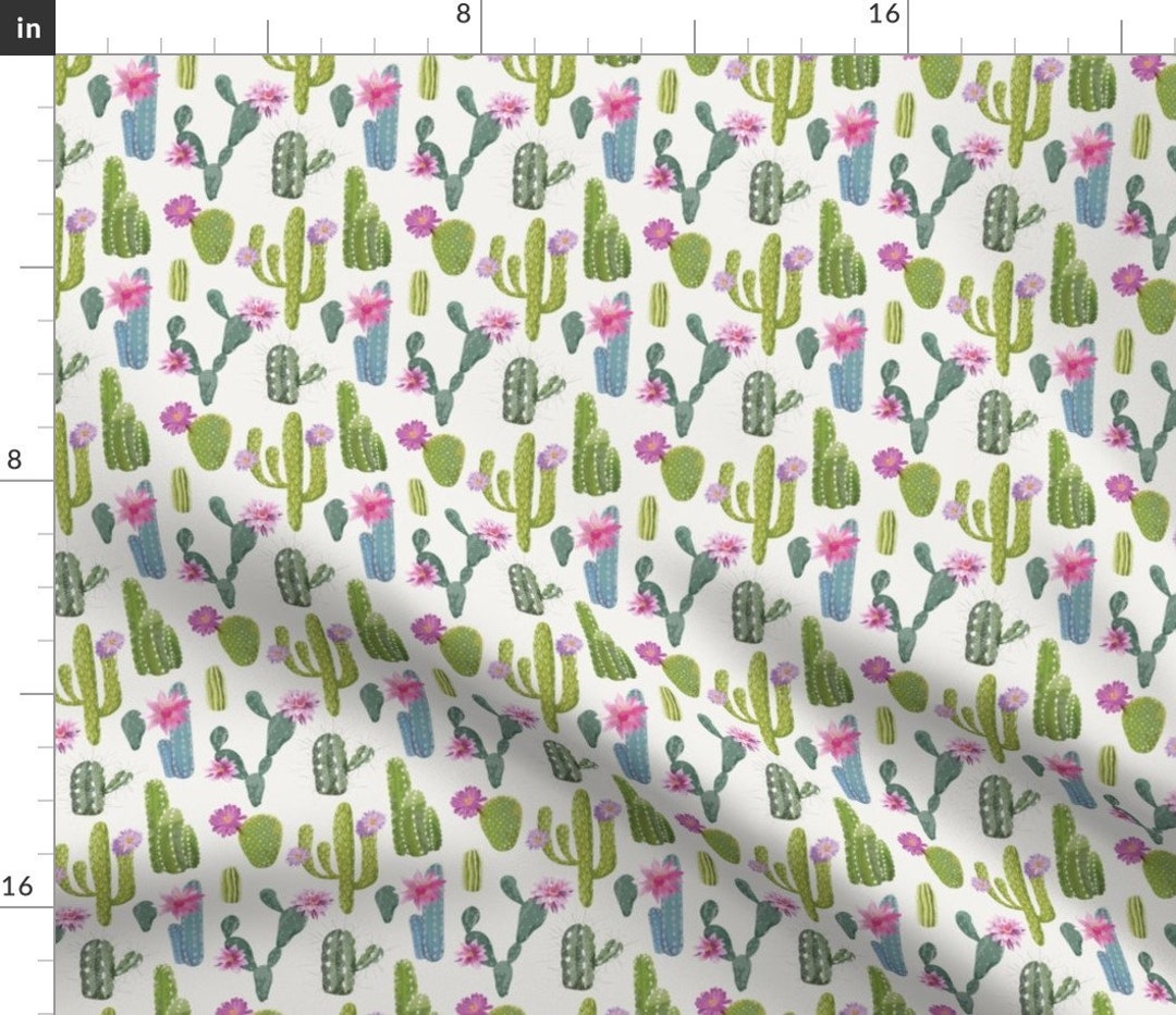 Cactus Fabric Cacti W/ Pink Blooms by Sandityche Cactus Southwest ...