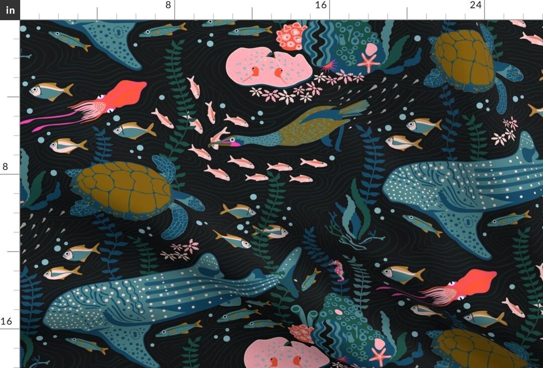 Fish Underwater Ocean Animals Pattern Fabric - Under the Waves by ...