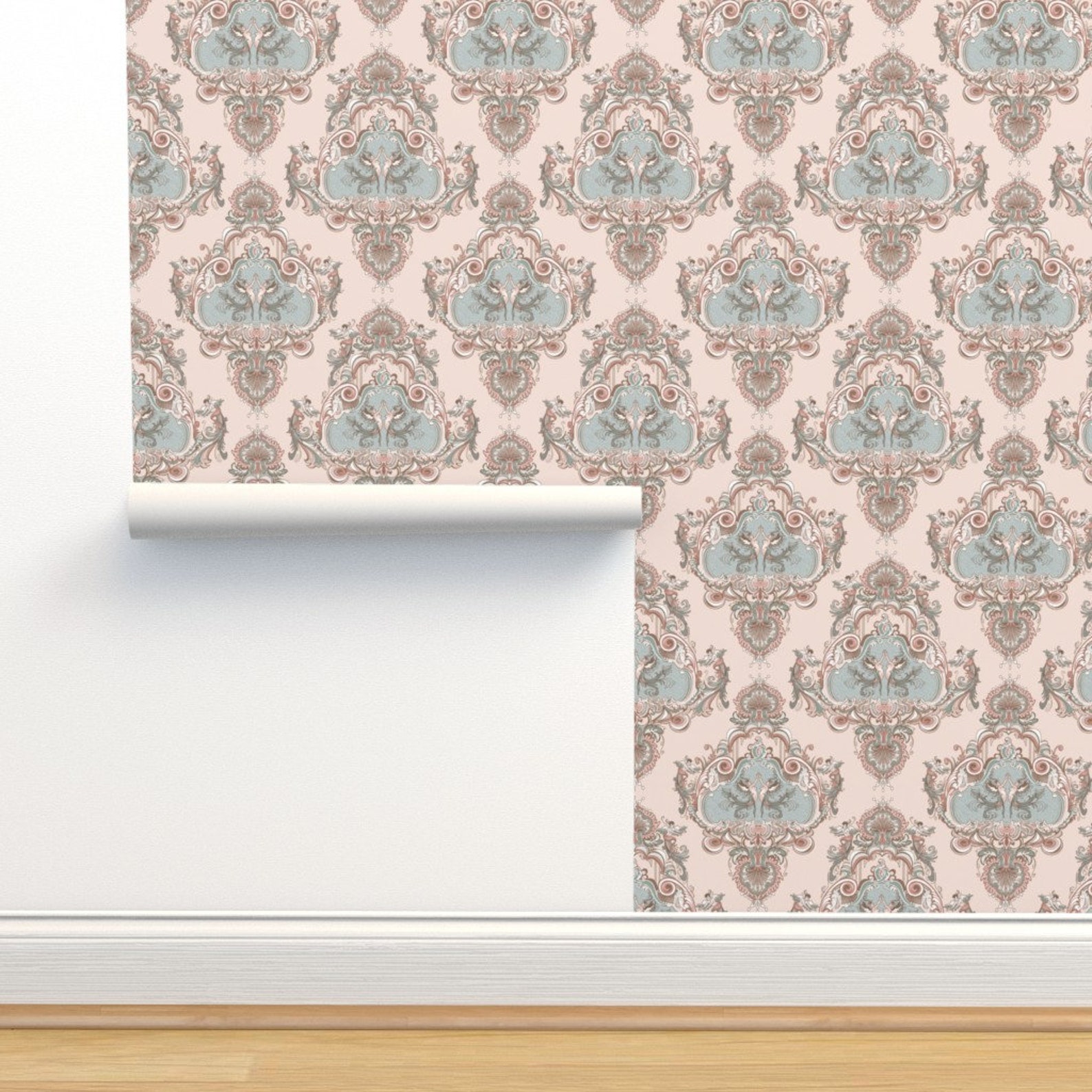 Angles Wallpaper Rococo Romantic by Stacystudios Blue Pink - Etsy