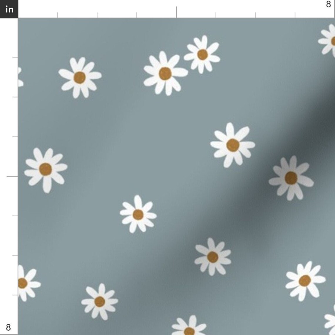 Muted Teal Daisies Fabric 175-5 Daisies By Ivieclothco | Etsy
