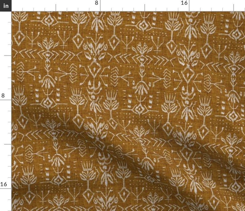 Brown Heathered Design Fabric Verdure Ikat mustard Med by | Etsy