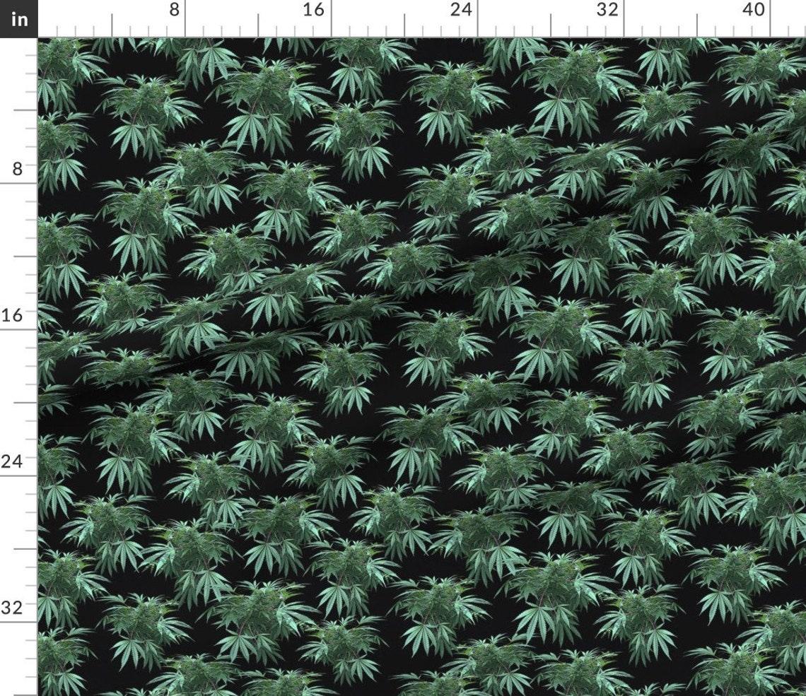 Moody Marijuana Fabric Camomoto Cannabis by Camomoto Black | Etsy