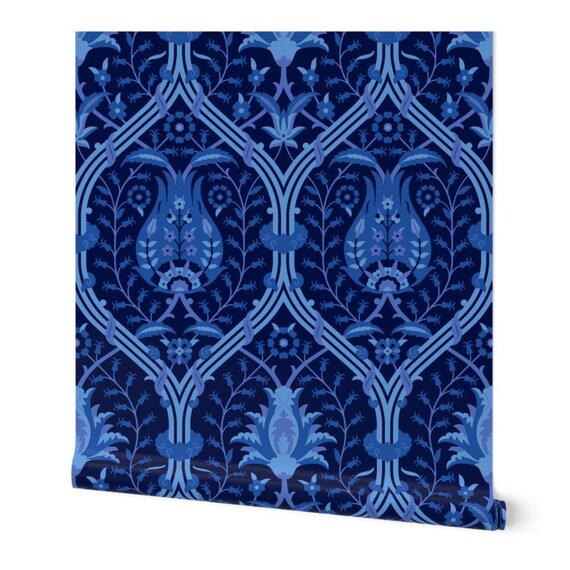 Royal Blue Damask Wallpaper