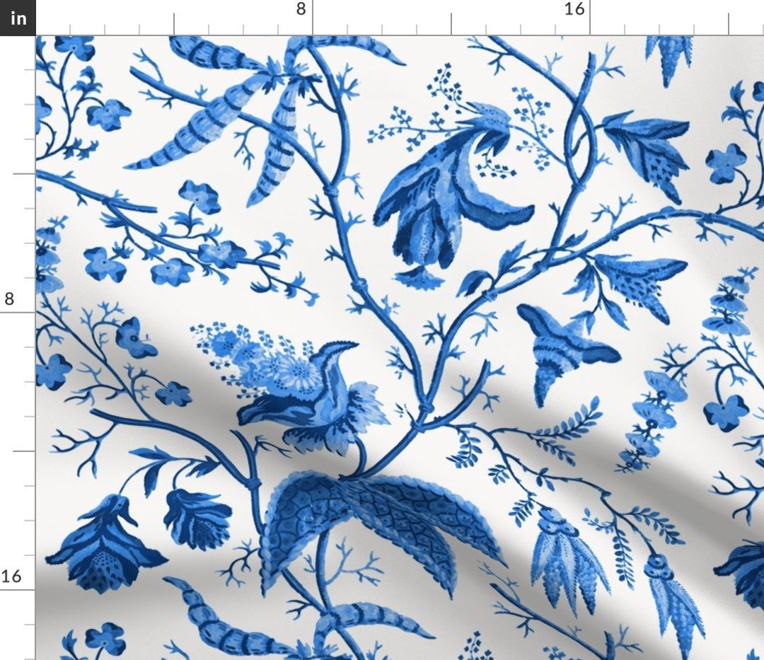 Blue Fabric Garden Vines by Willowlanetextiles Toile Chinoiserie Floral ...
