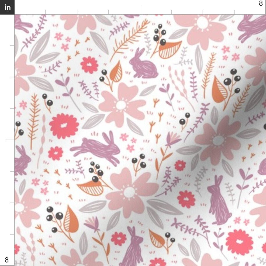 Pink Spring Woodland Fabric Flowers and Bunnies by | Etsy