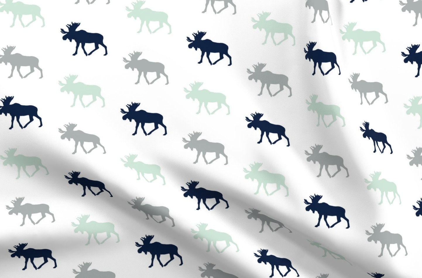 Moose Fabric Multi Moose / Northern Lights Grey/Mint/Navy | Etsy