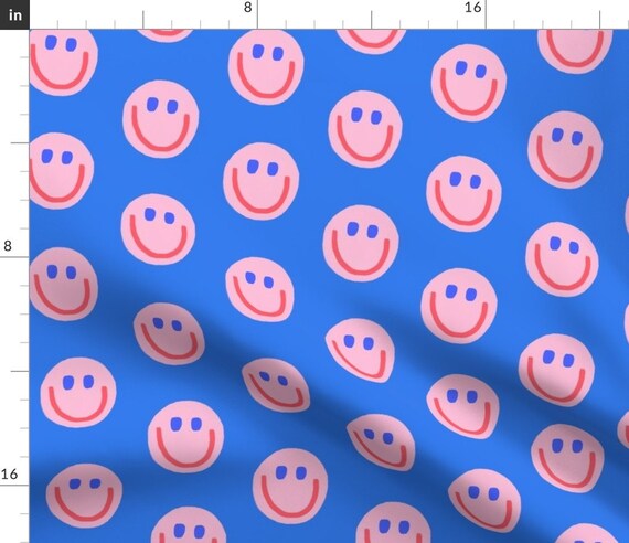 Royal Blue Smiles Fabric Smiley Blue by Jessicalynn Ditsler - Etsy