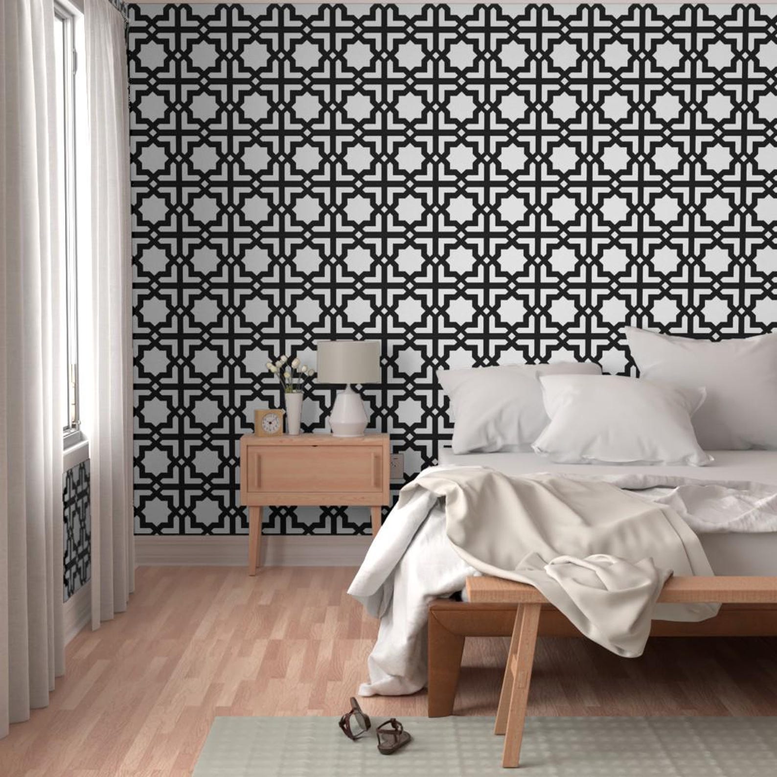 Moroccan Wallpaper - Casablanca White Black by Miss Blümchen - Black ...