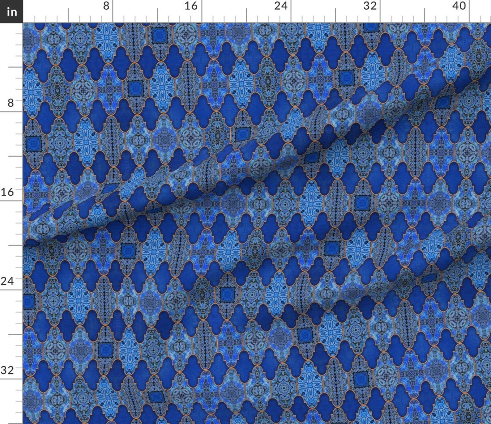 Blue Moroccan Tiles Fabric Marrakesh2 by Snarets Marrakesh - Etsy