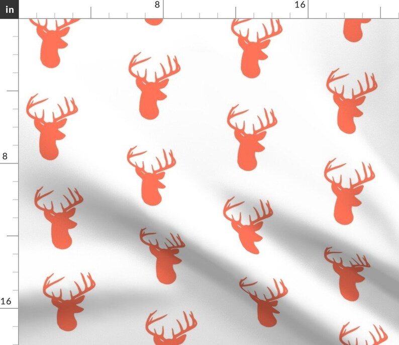 Coral Deer Head Fabric Coral Deer on White by Modfox Coral - Etsy