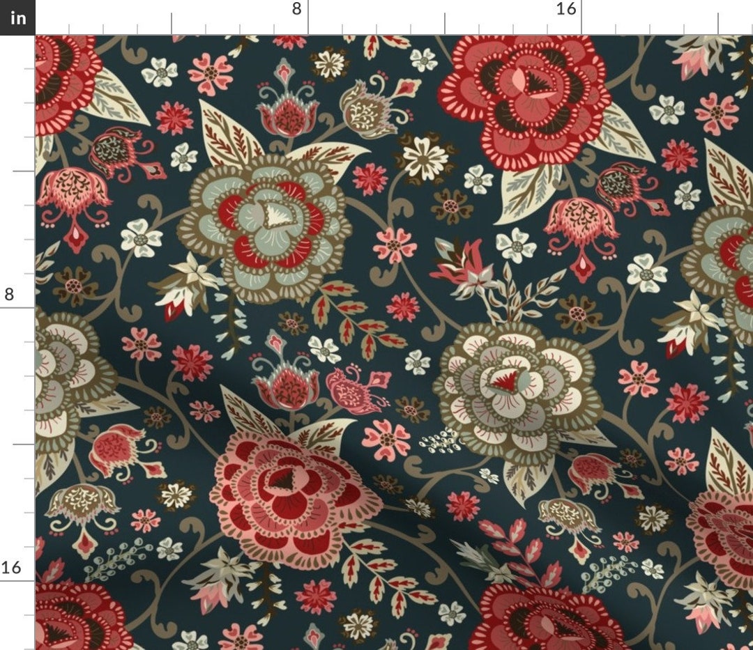 Chintz Floral Roses Fabric Classic Chintz Medium Midnight by ...