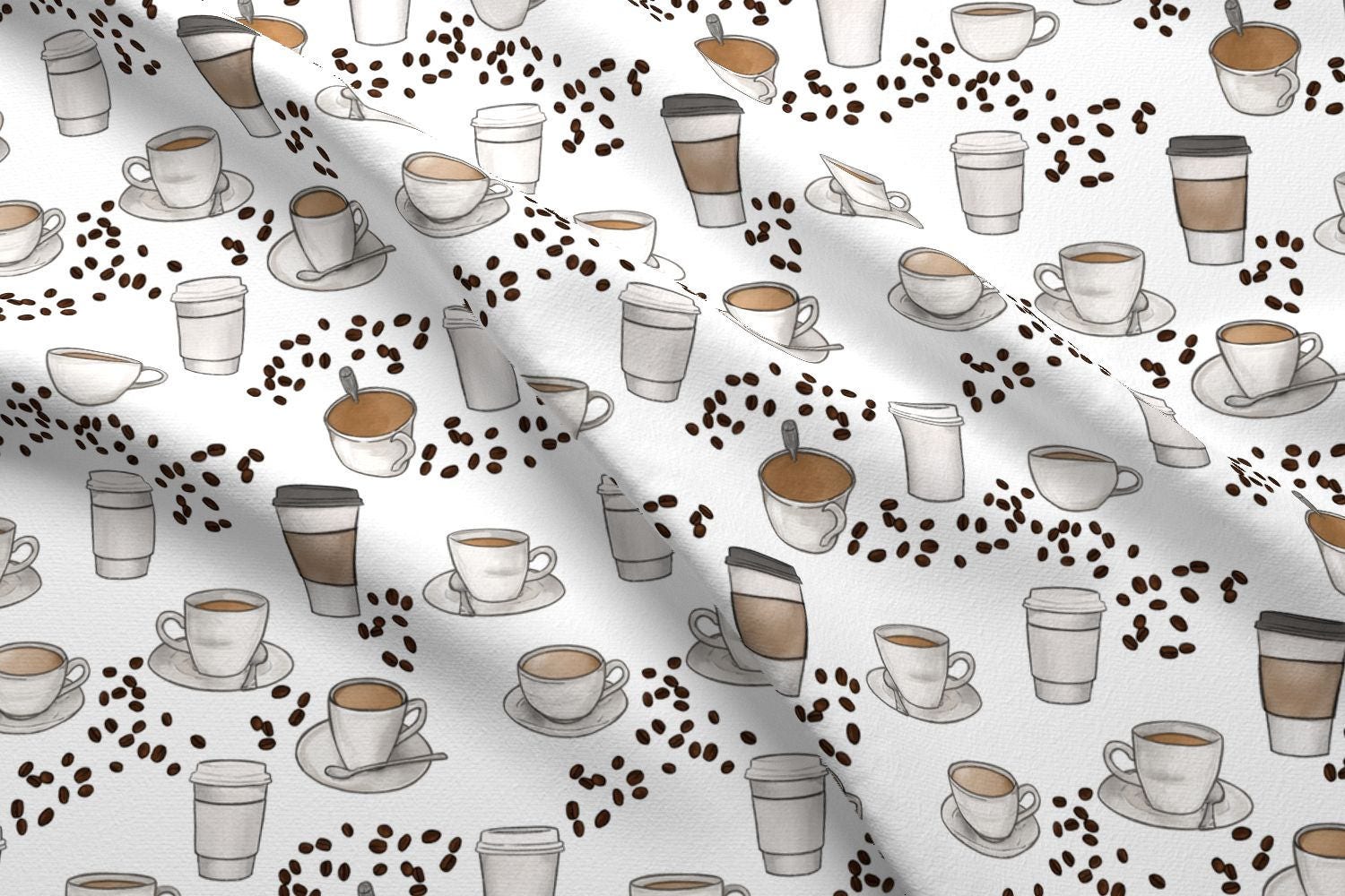 Coffee Fabric Coffee On White By Landpenguin Coffee Lovers | Etsy