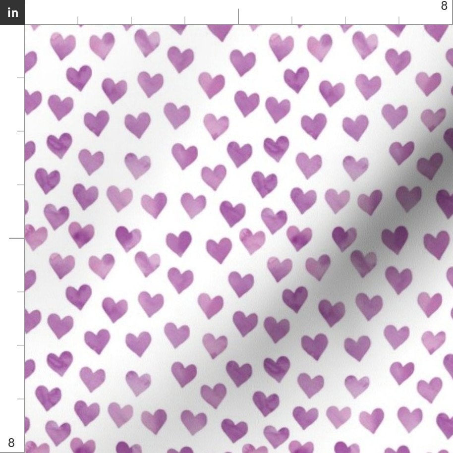 Purple Hearts Fabric Watercolor Hearts in Purple by - Etsy