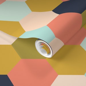 Coral Jubilee Wallpaper Hexagon Coral Jubilee by Ivieclothco - Etsy