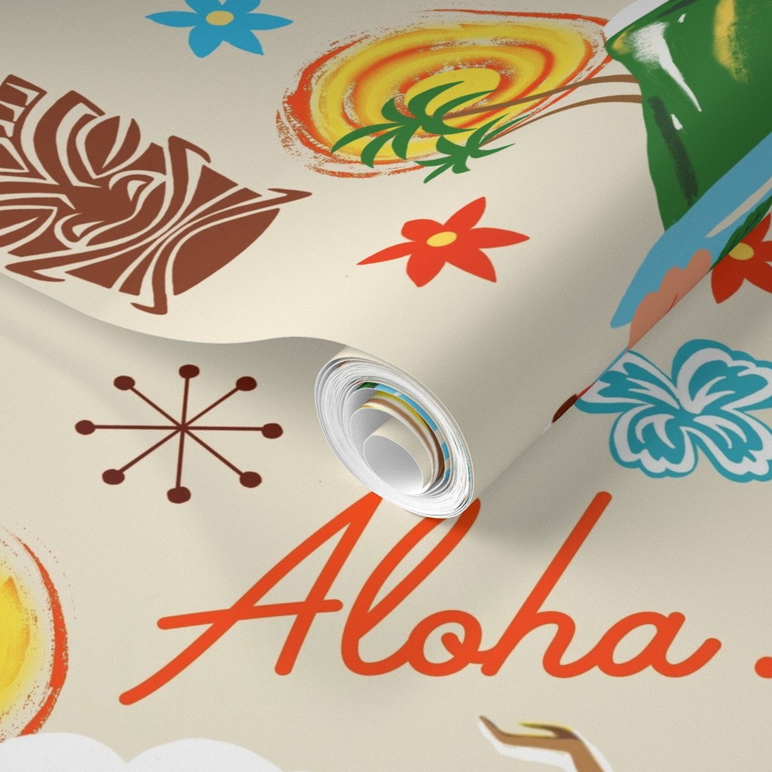 Hula Girl Wallpaper Hawaiian Holiday by Ruby Ritz Retro - Etsy
